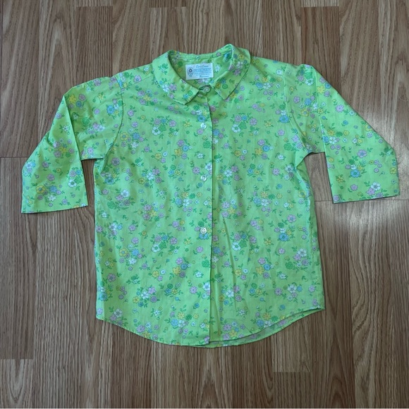 jcpenney | Shirts & Tops | Vtg 7s Jc Penney Green Floral Print Button ...